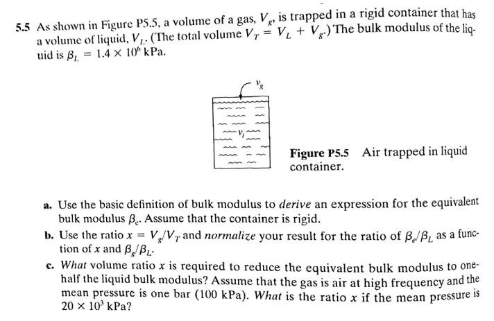 Solved 5.5 ﻿As shown in Figure P5.5, ﻿a volume of a gas, Vg, | Chegg.com