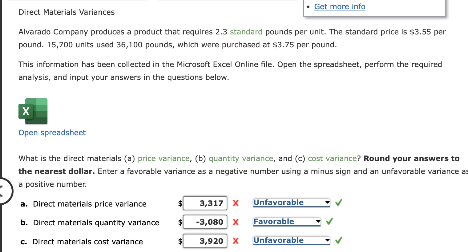 Solved Direct Materials Variances Alvarado Company produces | Chegg.com