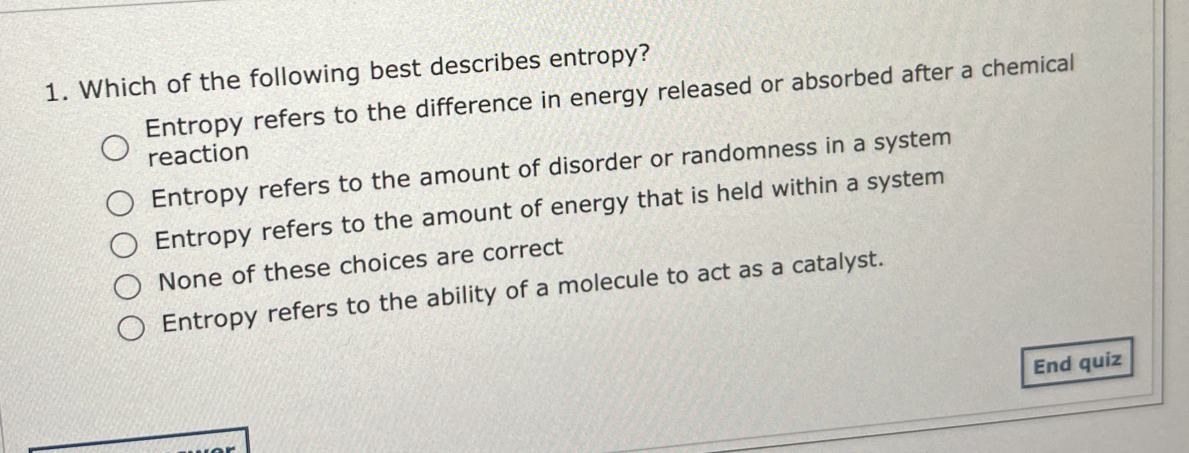 Solved Which of the following best describes entropy?Entropy | Chegg.com
