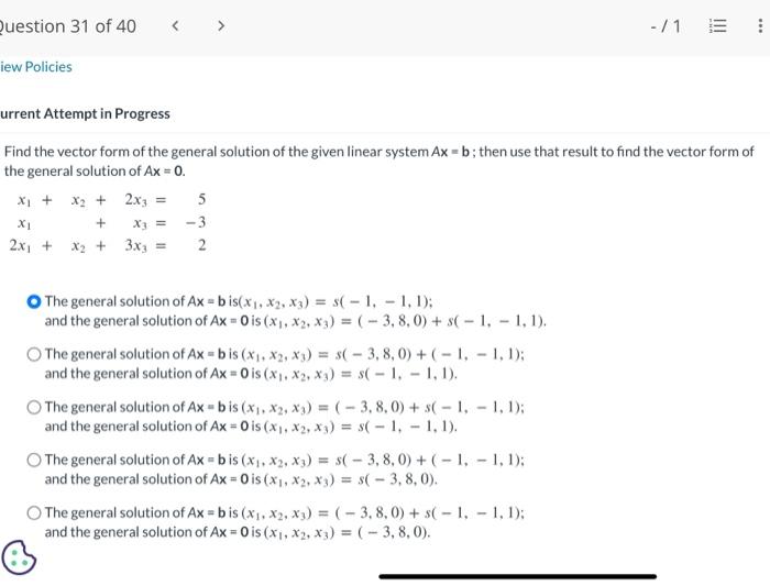 Solved Find the vector form of the general solution of the | Chegg.com