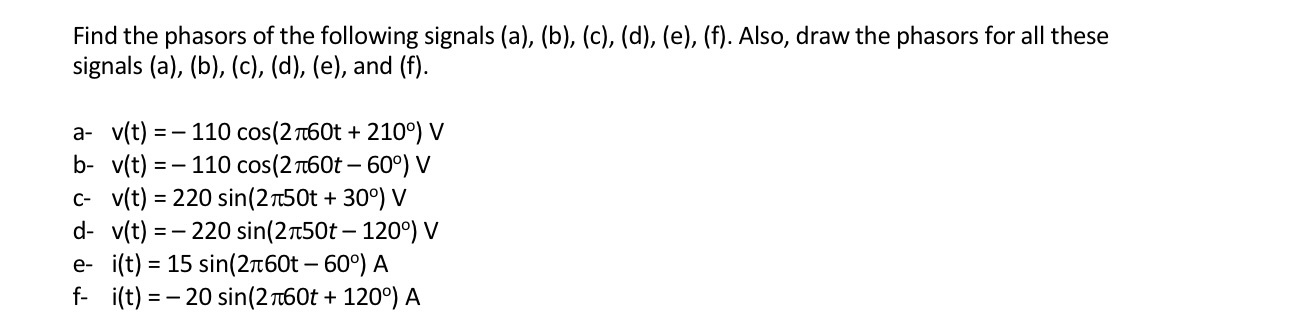 Find the phasors of the following signals | Chegg.com