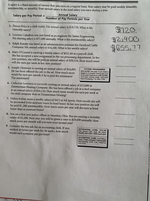 Solved A salary is a fixed amount of money that you earn on | Chegg.com