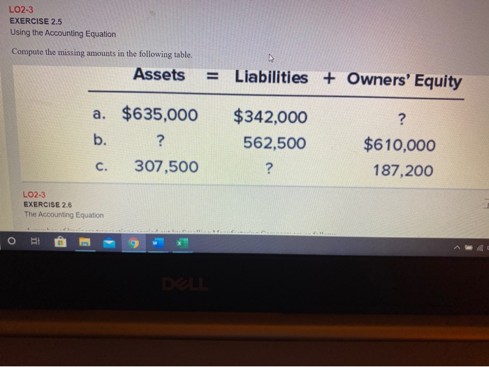 Solved LO2-3 EXERCISE 2.5 Using the Accounting Equation | Chegg.com