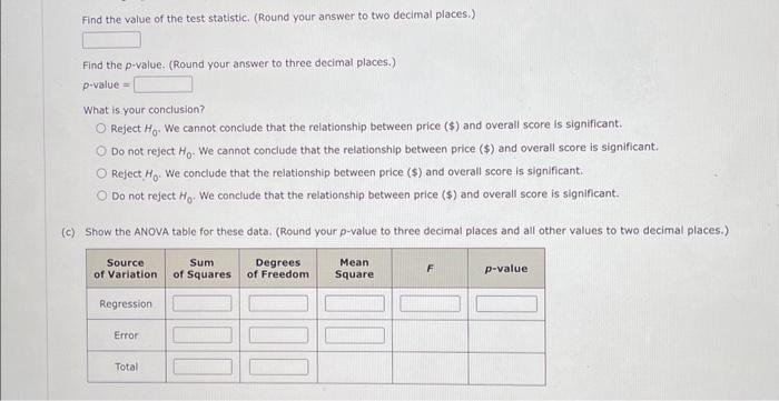 Solved Consider the following data on price (\$) and the | Chegg.com