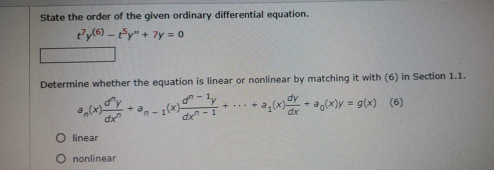 Solved State The Order Of The Given Ordinary Differential