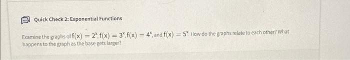 Solved Quick Check 2: Exponential Functions Examine the | Chegg.com