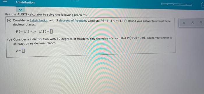Solved t distribution X Use the ALEKS calculator to solve | Chegg.com