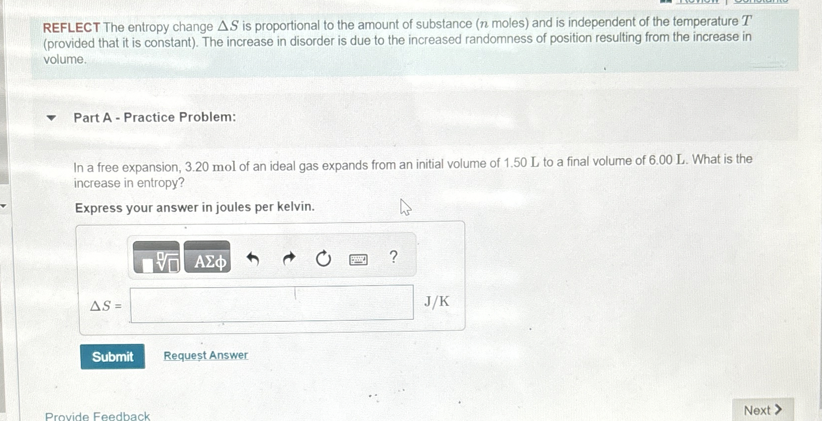 Solved REFLECT The entropy change ΔS ﻿is proportional to the | Chegg.com