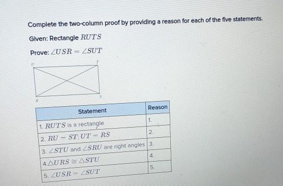 Solved Complete the two-column proof by providing a reason | Chegg.com