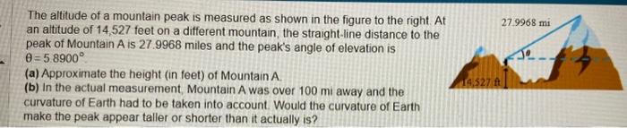 Solved The altitude of a mountain peak is measured as shown | Chegg.com