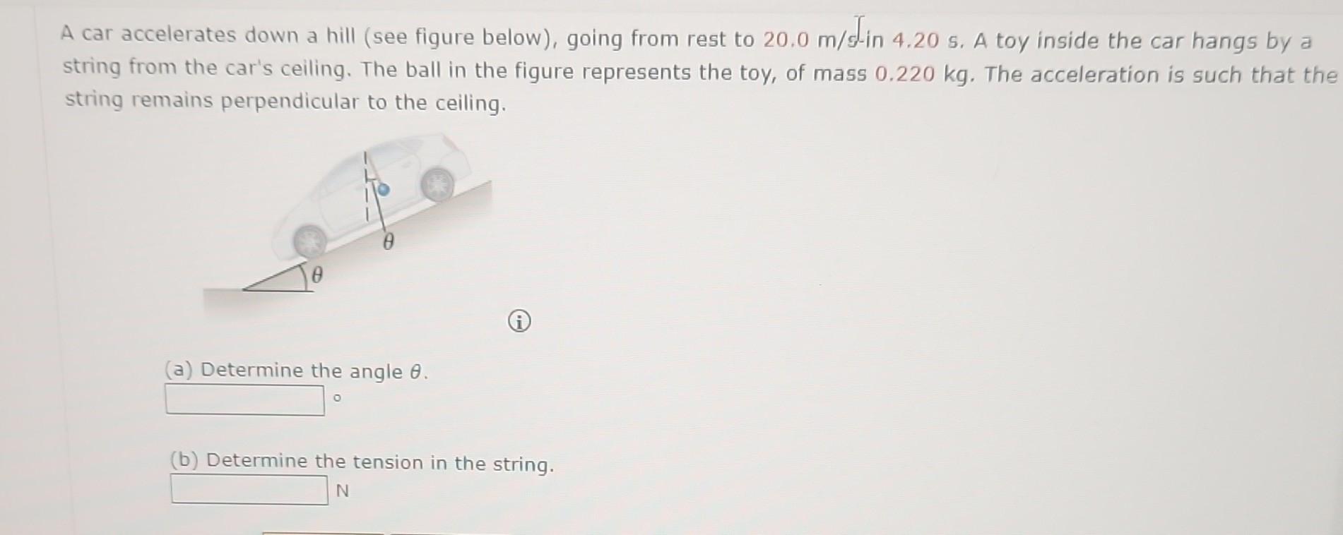Solved A car accelerates down a hill (see figure below), | Chegg.com
