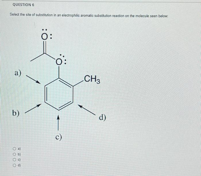 Solved Select the site of substitution in an electrophilic | Chegg.com