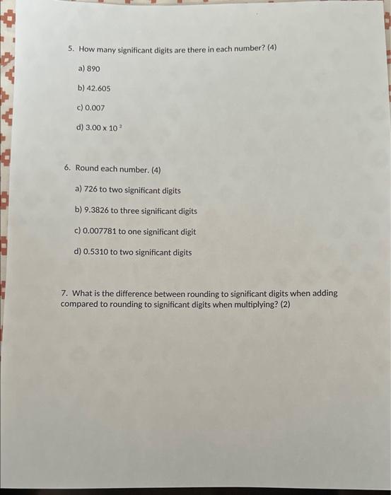 Solved 5. How many significant digits are there in each | Chegg.com