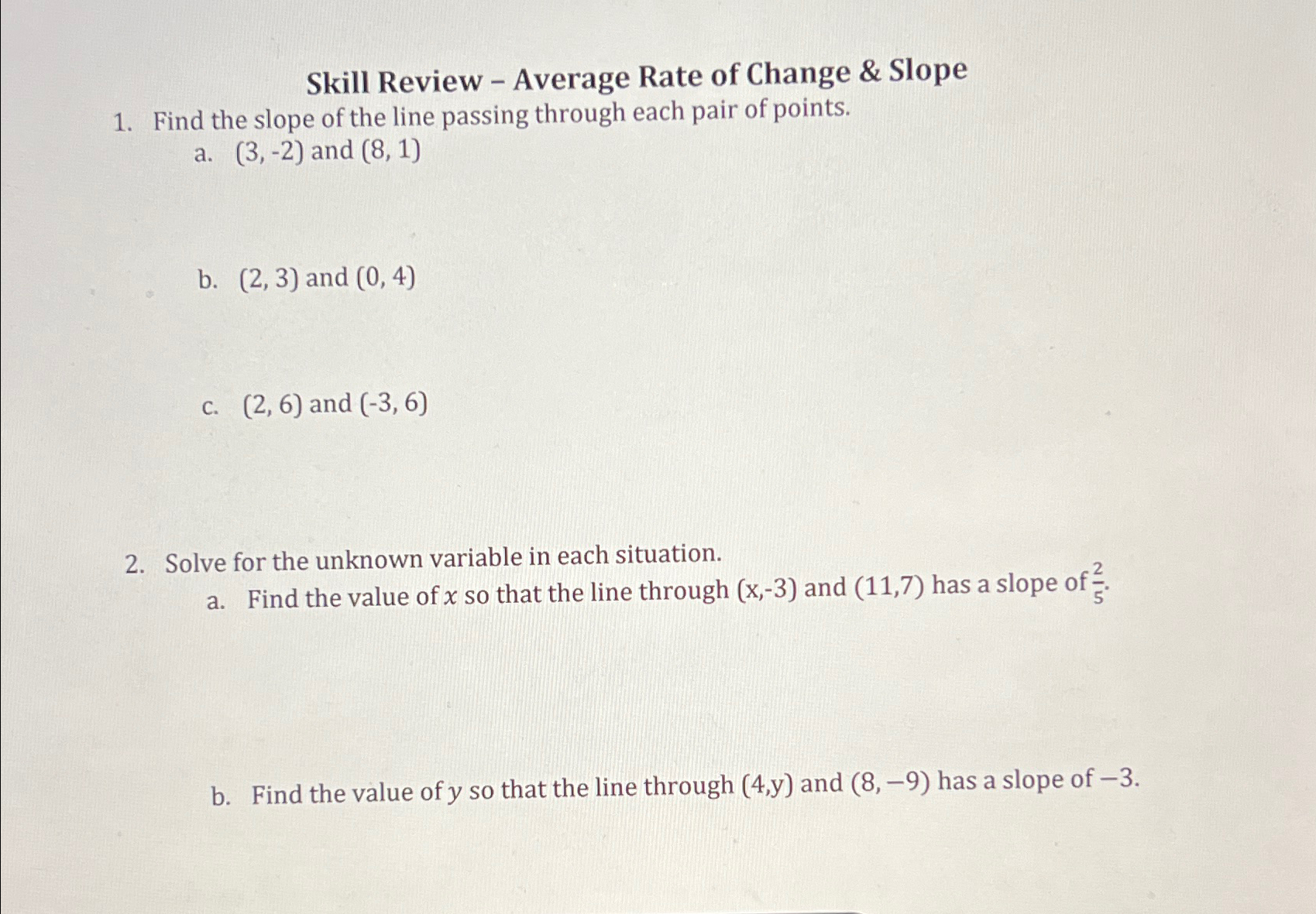 Solved Skill Review - ﻿Average Rate of Change & SlopeFind | Chegg.com