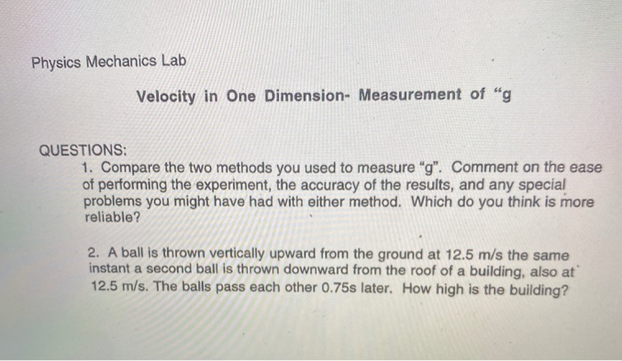 Solved Physics Mechanics Lab Velocity in One Dimension- | Chegg.com