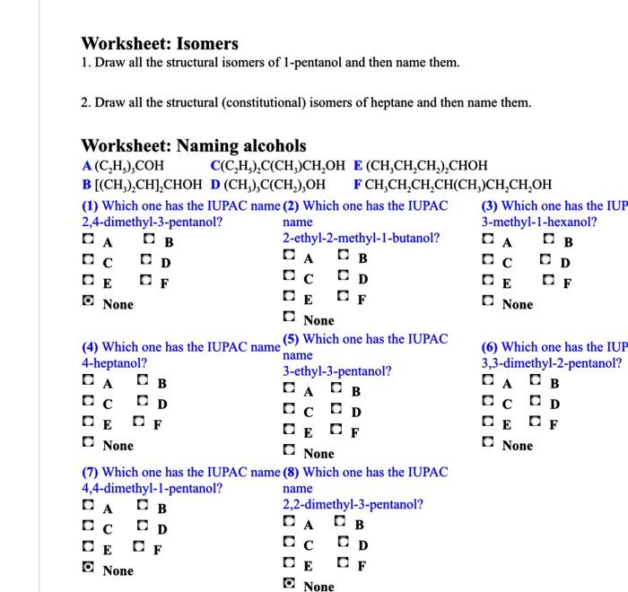 Solved Worksheet Isomers 1 Draw All The Structural Isomers