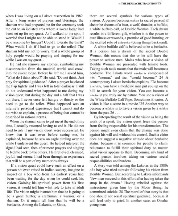 Solved OT 9 6: THE BERDACHE TRADITIONS should be read as | Chegg.com