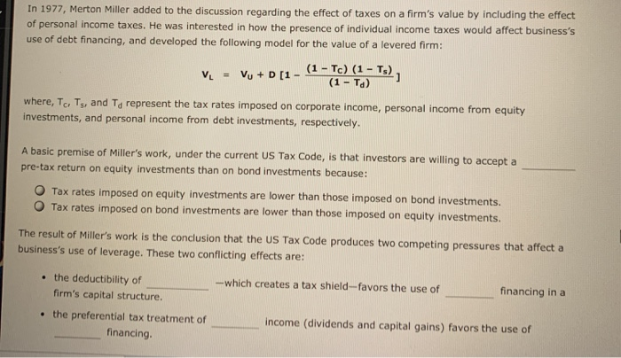 In 1958 Franco Modigliani and Merton Miller (MM) | Chegg.com