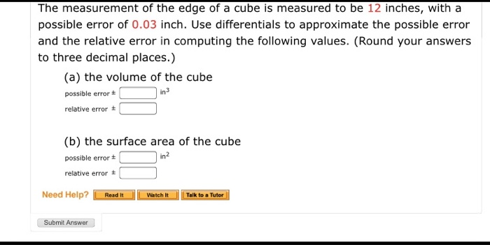 Solved The measurement of the edge of a cube is measured to | Chegg.com