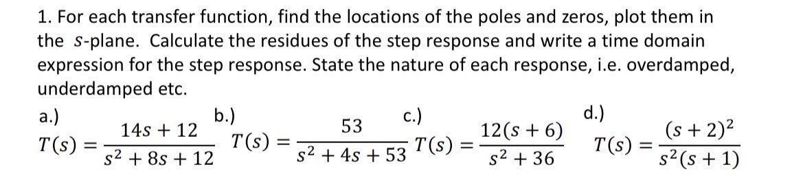 For each transfer function, find the locations of | Chegg.com