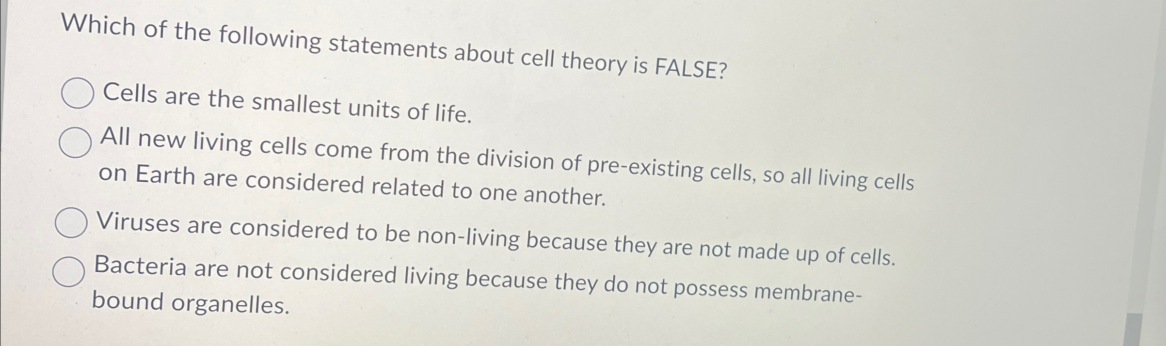 Solved Which of the following statements about cell theory | Chegg.com
