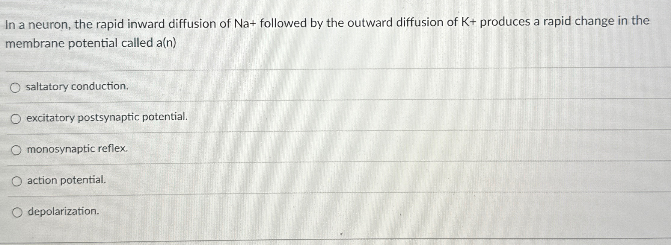 Solved In a neuron, the rapid inward diffusion of Na+ | Chegg.com