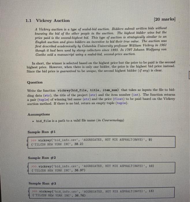 Solved You are given the following csv file: bid_info.cev | Chegg.com