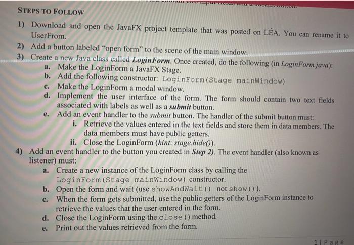 Solved 1) Download and open the JavaFX project template that | Chegg.com