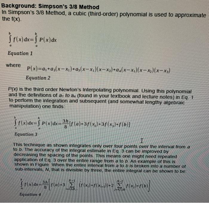 Solved Background: Simpson's 3/8 Method In Simpson's 3/8 | Chegg.com