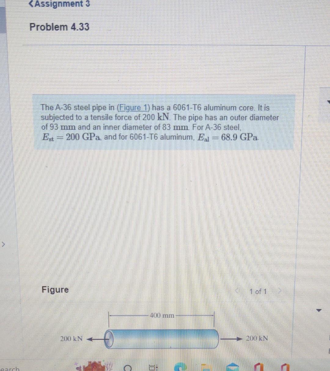 Solved The A-36 steel pipe in (Figure 1) has a 6061-T6 | Chegg.com