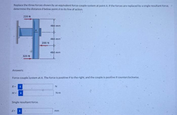 Solved Replace the three forces shown by an equivalent | Chegg.com