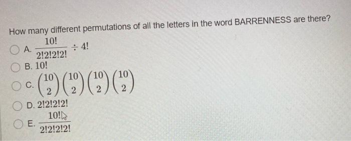 Solved How many different permutations of all the letters in | Chegg.com