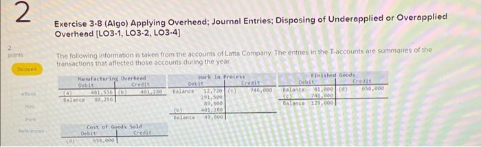 Exercise 3-8 (Algo) Applying Overhead; Journal | Chegg.com