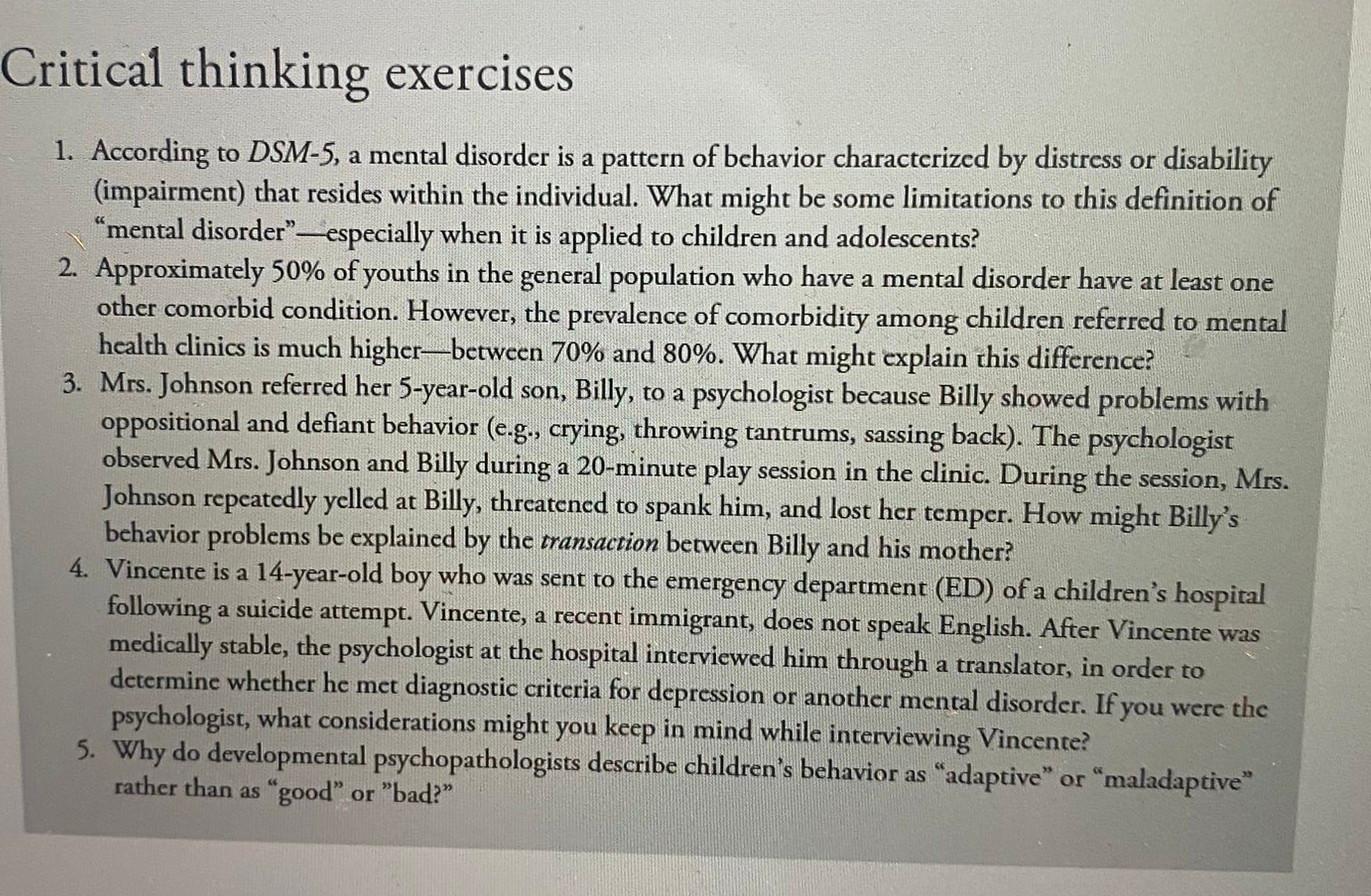 Solved Critical thinking exercises 1. According to DSM-5, a | Chegg.com