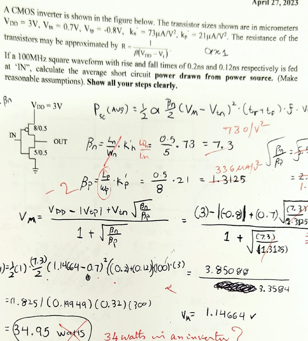 Solved A CMOS inverter is shown in the figure below. The | Chegg.com