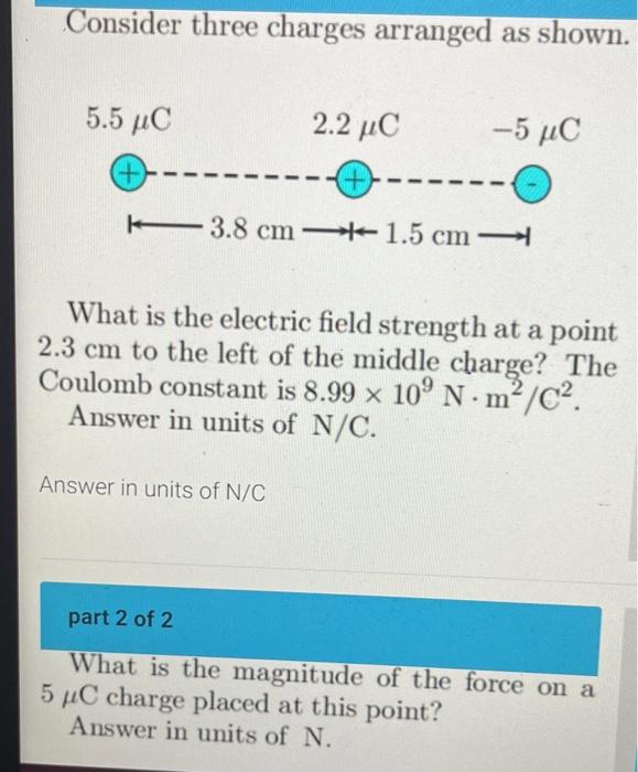 Solved Consider three charges arranged as shown. What is the | Chegg.com