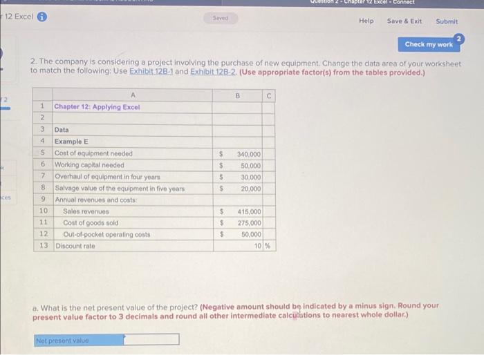 Solved ution Chapter 12 Excel - Connect 12 Excel Saved Help | Chegg.com