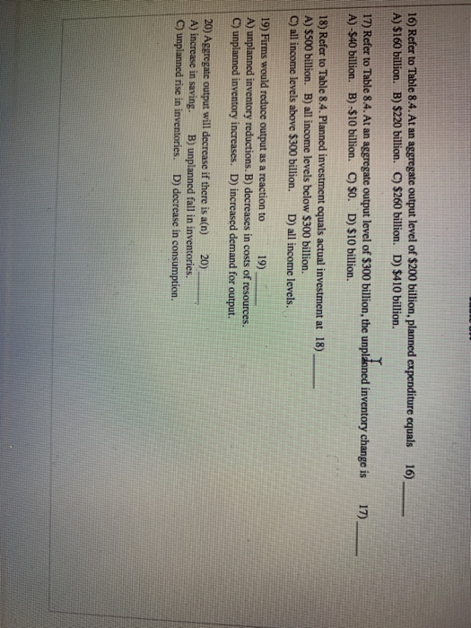 16) Refer to Table 8.4. At an aggregate output level | Chegg.com
