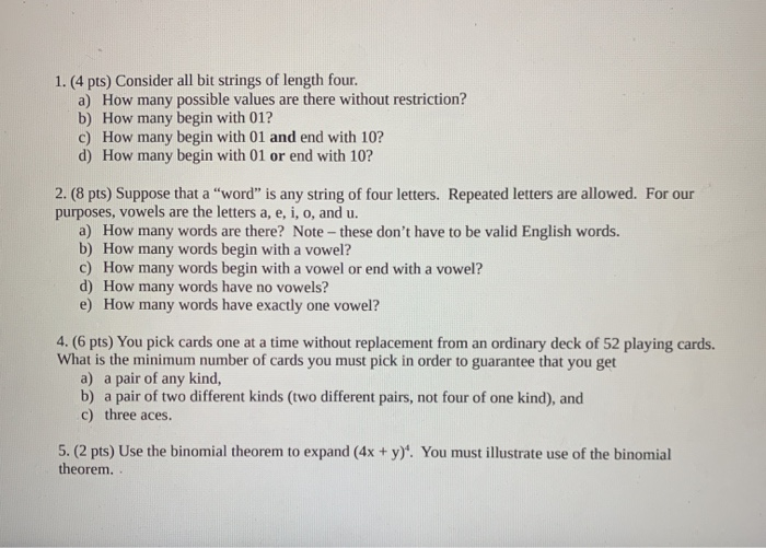 Solved 1. (4 pts) Consider all bit strings of length four. | Chegg.com