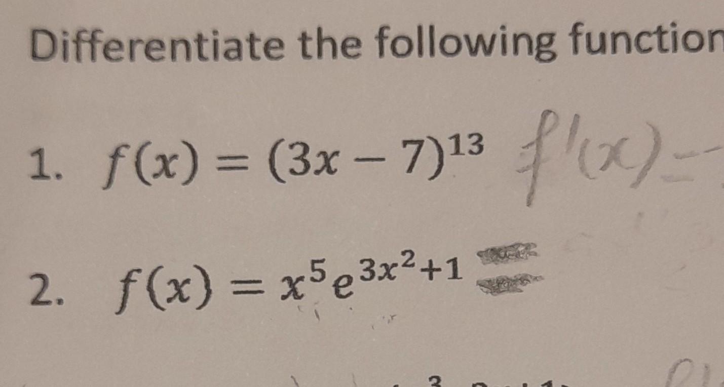 Solved Differentiate the following function 1. | Chegg.com
