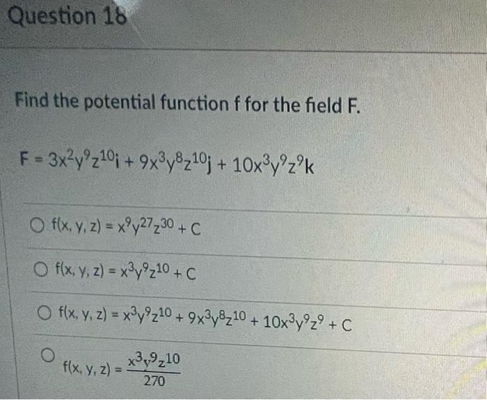 Solved Find the potential function f for the field F. | Chegg.com