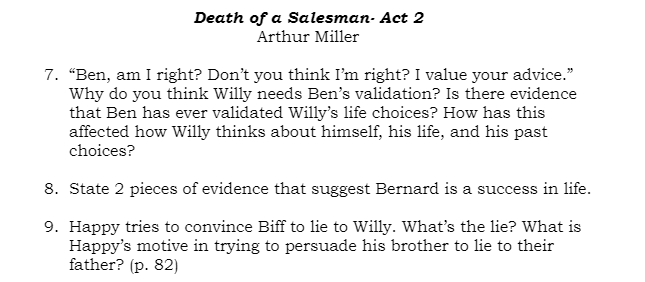 Solved Death of a Salesman- Act 2 Arthur Miller 7. "Ben, am | Chegg.com