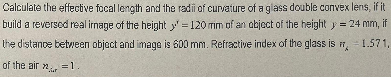 Solved Calculate the effective focal length and the radii of | Chegg.com
