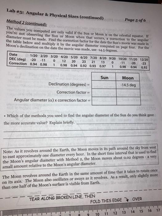 Lab #5: Angular & Physical Sizes (continued) Page 4 | Chegg.com