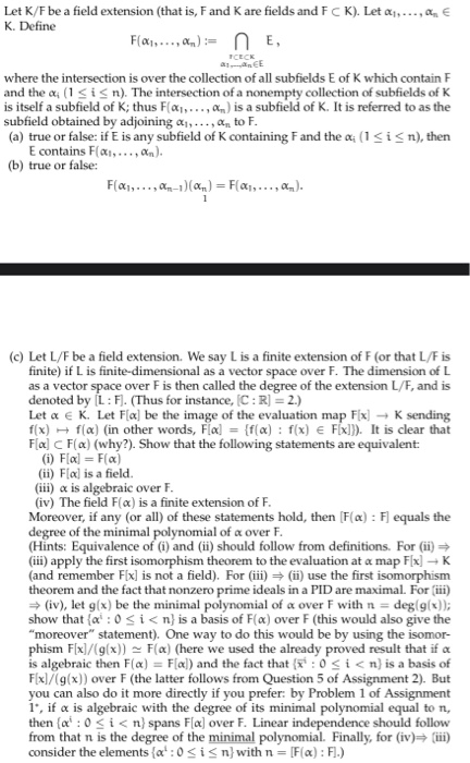 Solved ..., Let K/F be a field extension (that is, F and | Chegg.com