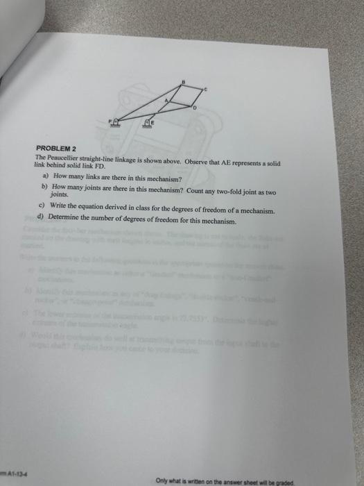 Solved PROBLEM 2 The Peaucellier straight-line linkage is | Chegg.com