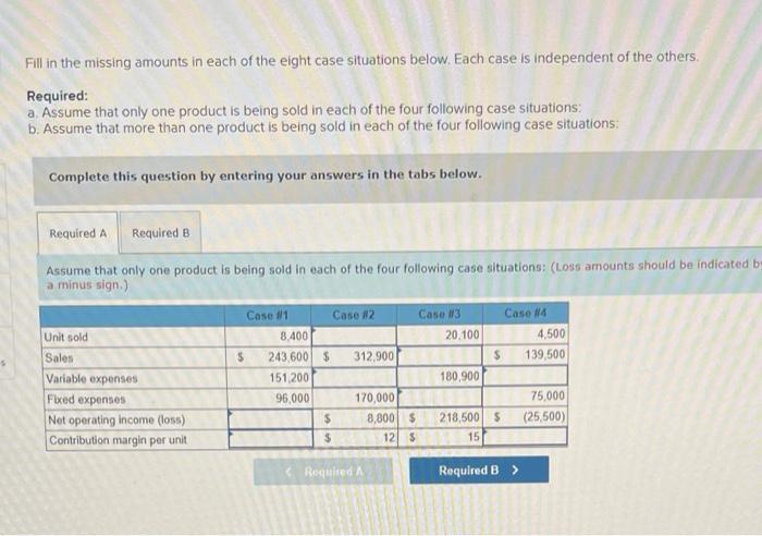 Solved Fill in the missing amounts in each of the eight case | Chegg.com