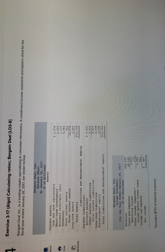 7 Exercise 3-17 (Algo) Calculating ratios; Bargain | Chegg.com