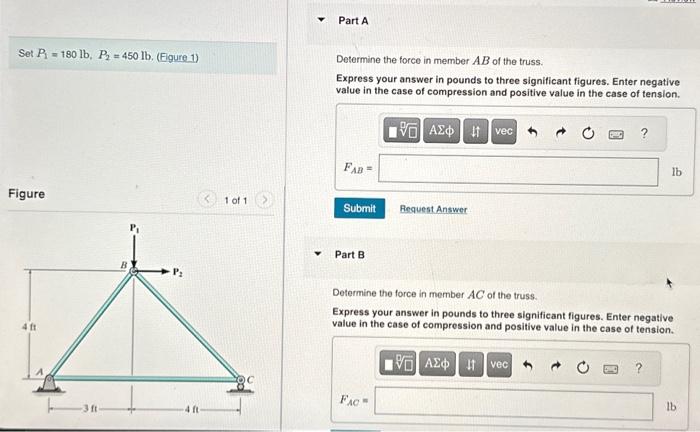 Solved Set P1=180lb,P2=450Ib. (Figure 1) Determine the force | Chegg.com