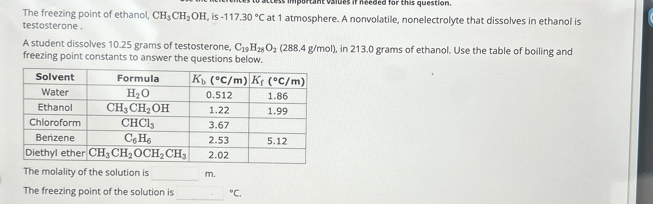 Solved by an EXPERT The freezing point of ethanol, CH3CH2OH, ﻿is | Chegg.com